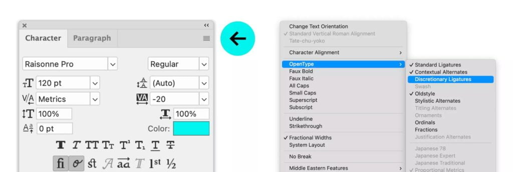 Cách sử dụng tính năng OpenType trên các phần mềm khác nhau